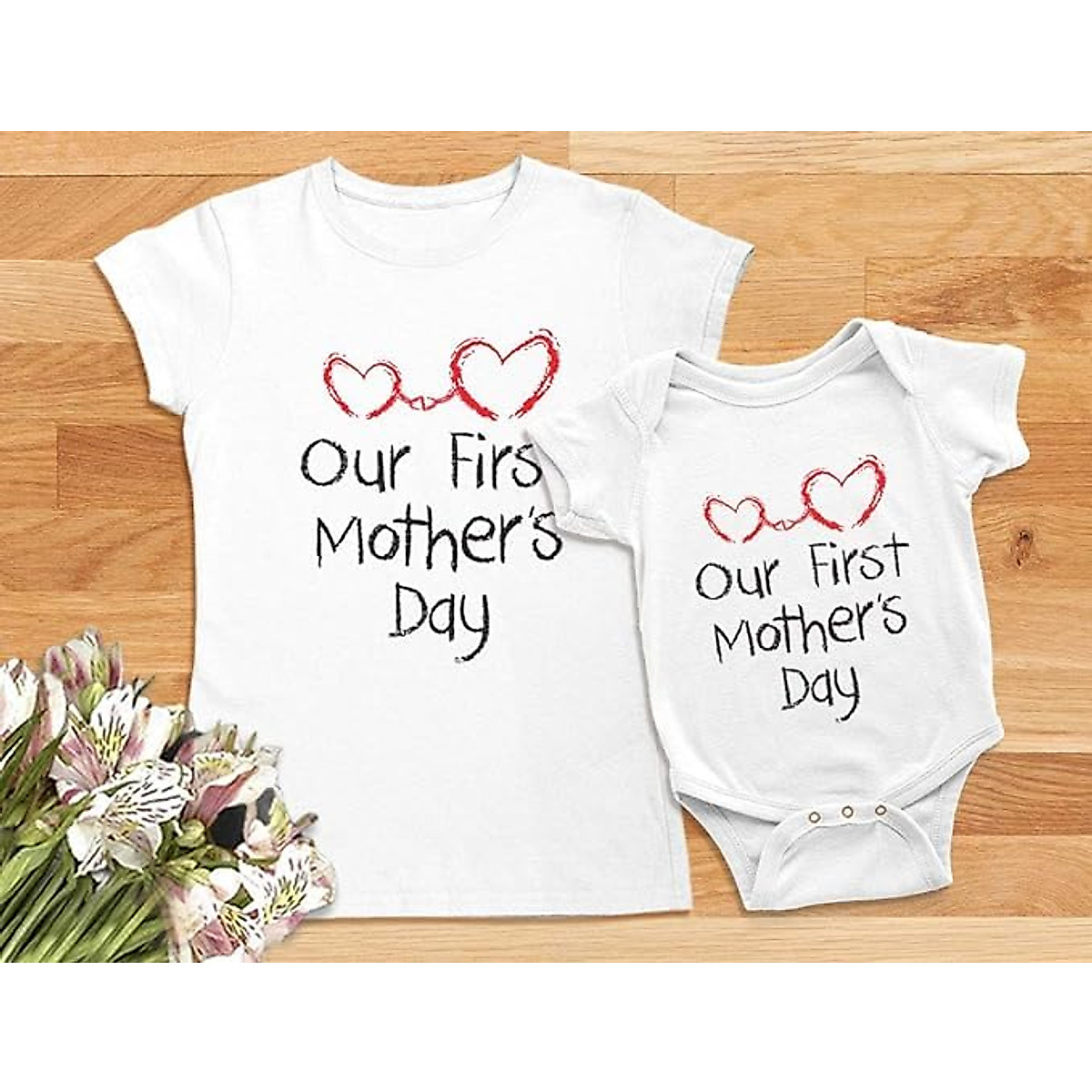 Our First Mothers Day Outfits New Mom Gifts Mommy and Me Matching Shirts Set Mom White Medium/Baby White 12M (6-12M)
