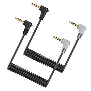 2 Pack Cable 3.5mm Male to Male Coiled Right Angle Microphone Cord Audio Converter Adapter Splitter Compatible Phone Smartphones Tablets with More External