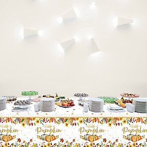 3 Pack Little Pumpkin Tablecloths Fall Theme Baby Shower Party Decorations for Boy Girl Gender Reveal Party Supplies Autumn Table Covers Thanksgiving Pumpkin Party Favors Table Decor 54 x 108 Inch
