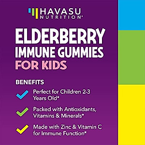 Elderberry Gummies for Kids with Zinc and Vitamin C | Potent, Herbal Immune Support for Kids with Antioxidants to Support Immune Defense | 60 Vegan Elderberry Vitamin C and Zinc Kids Immune Gummies