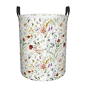 Pevtufa Wildflower Watercolor Foldable Laundry Basket Organizer,Fabric Clothes Toy Storage Basket Nursery Hamper Storage Bin For Household Bedroom, Bathroom, College Dorm-Medium
