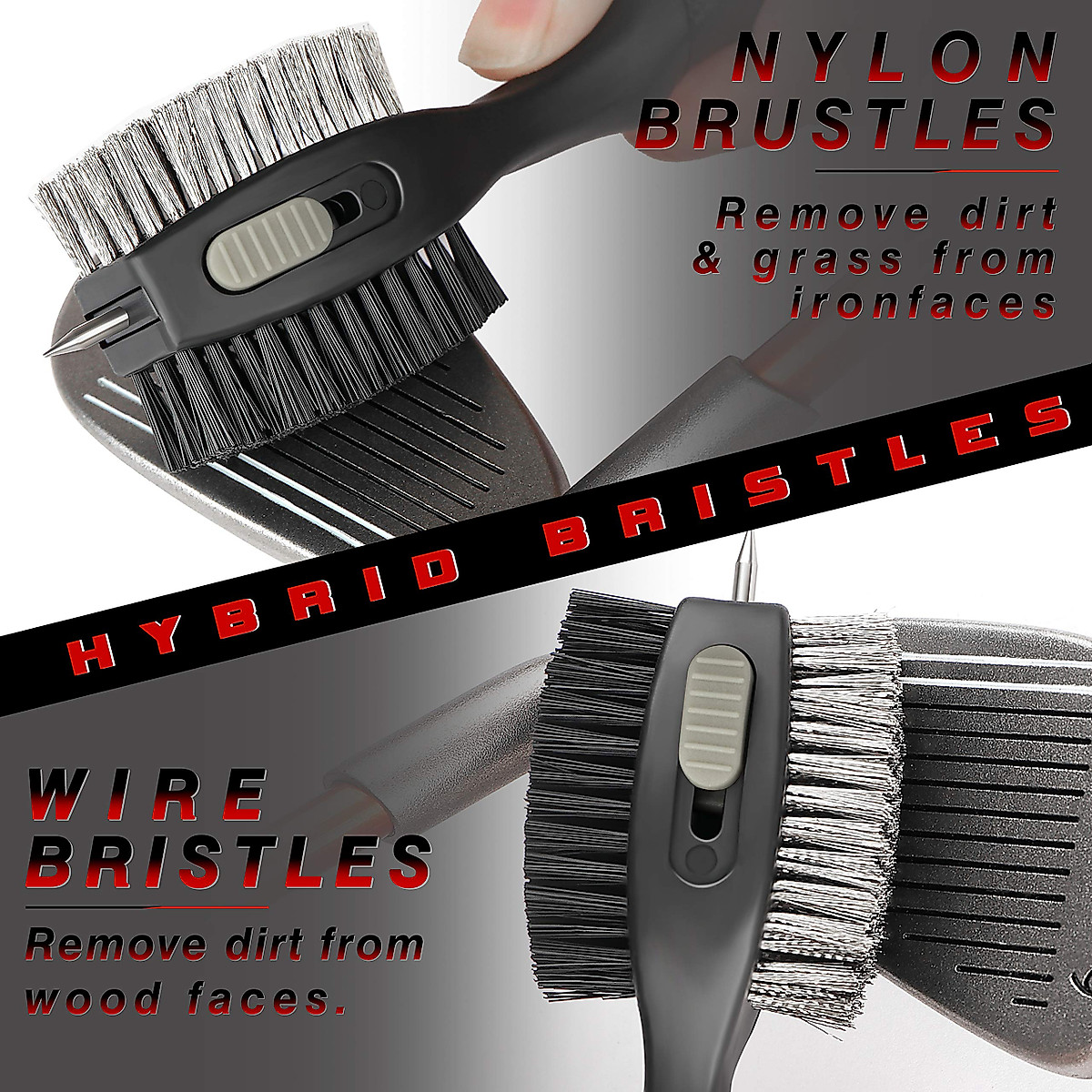 Champkey PRO Retractable Golf Club Brush | Oversized Brush Head with Soft Rubber Hand Grip & Retractable Groove Cleaner Golf Brush