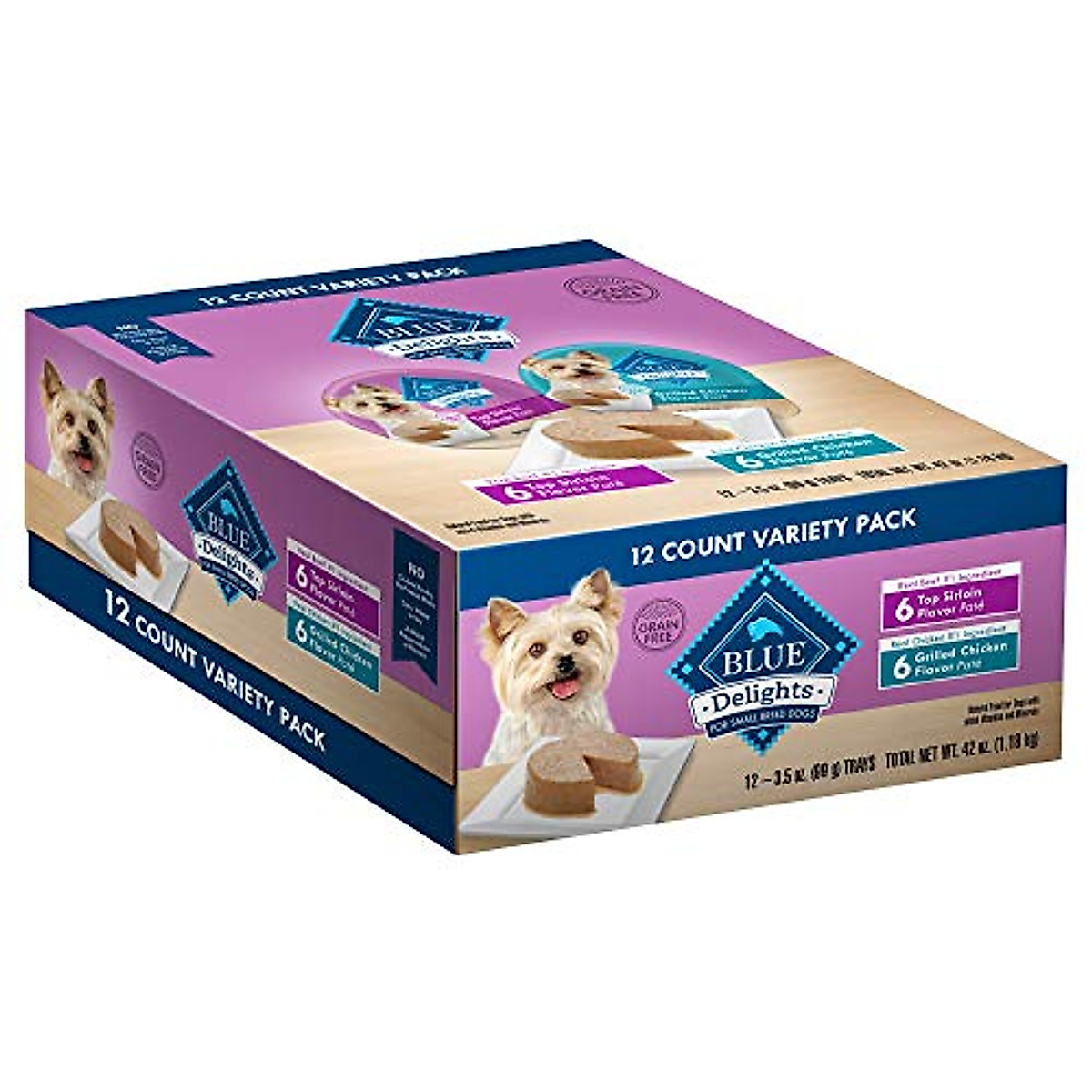 Blue Buffalo Delights Natural Adult Small Breed Wet Dog Food Cups, Pate Style, Grilled Chicken & Top Sirloin 3.5-oz (12 Pack- 6 of Each Flavor)