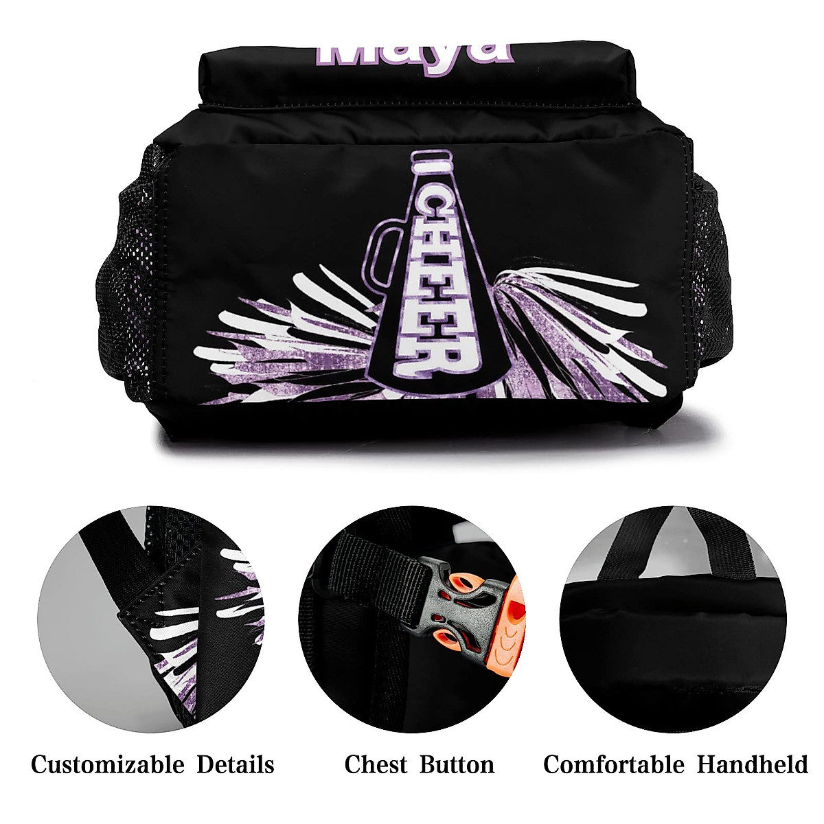 zaaprintblanket Personalized Custom Beautiful Purple Cheer Teens Backpack Shoulder Bag with Chest Strap With 2 Side Pockets