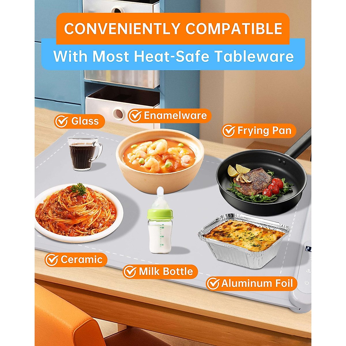 Electric Warming Tray, Food Warming Mat - Graphene Full Surface Heating Silicone Heating Tray, 6 Temperature Settings, Auto Shut-Off, Rollable & Portable Food Warmer for Buffets Party, Everyday Use