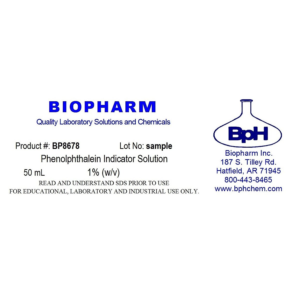 Phenolphthalein pH Indicator 1% Solution — 2 Dropper Bottles (2 oz) Each containing 50 mL of Solution