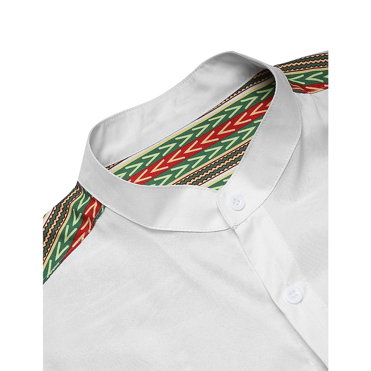 COOFANDY Men's African Dashiki Print Shirt Long Sleeve Button Down Shirt Bright Color Tribal Top Shirt White