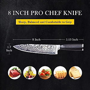 MICHELANGELO Super Sharp Professional Chef's Knife with Etched Pattern, High Carbon Stainless Steel Japanese Knife, Chef Knife for Kitchen