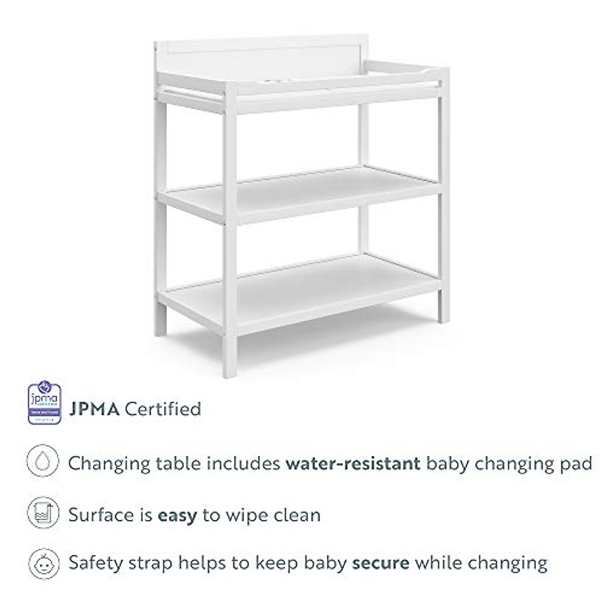 Storkcraft Alpine Changing Table (White) – GREENGUARD Gold Certified Nursery Changing Table, Includes Water-Resistant Changing Pad, 2 Shelves for Nursery Storage and Organizing