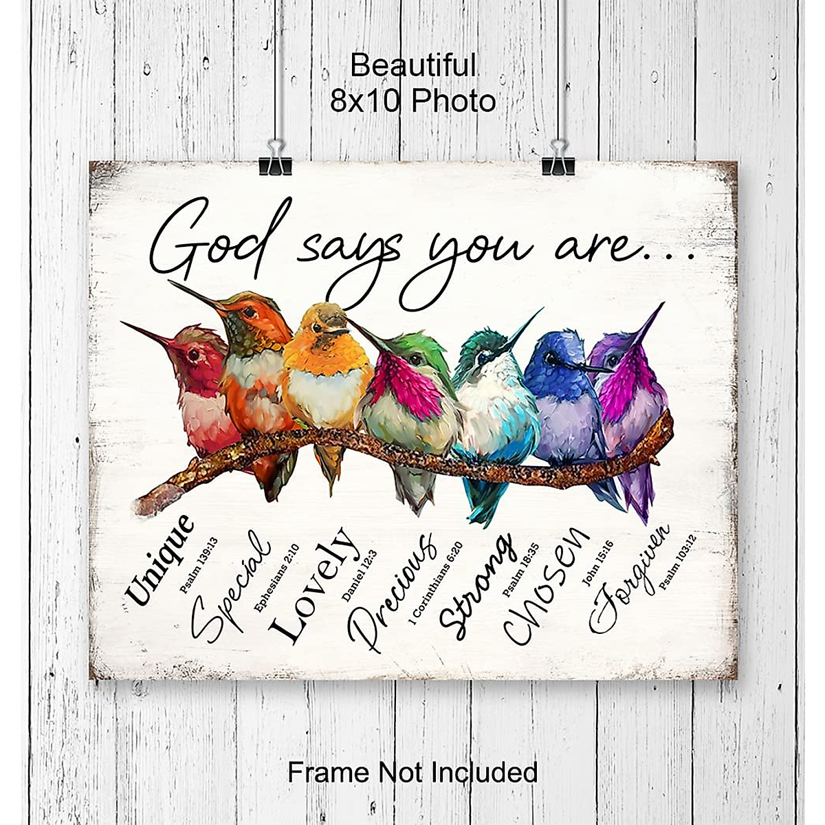 God Says You Are Hummingbirds Wall Art & Decor - Religious Scripture Encouragement Gift for Women - Psalms Bible Verses - Motivational Family Art - Inspirational Positive Quotes Christian Affirmations