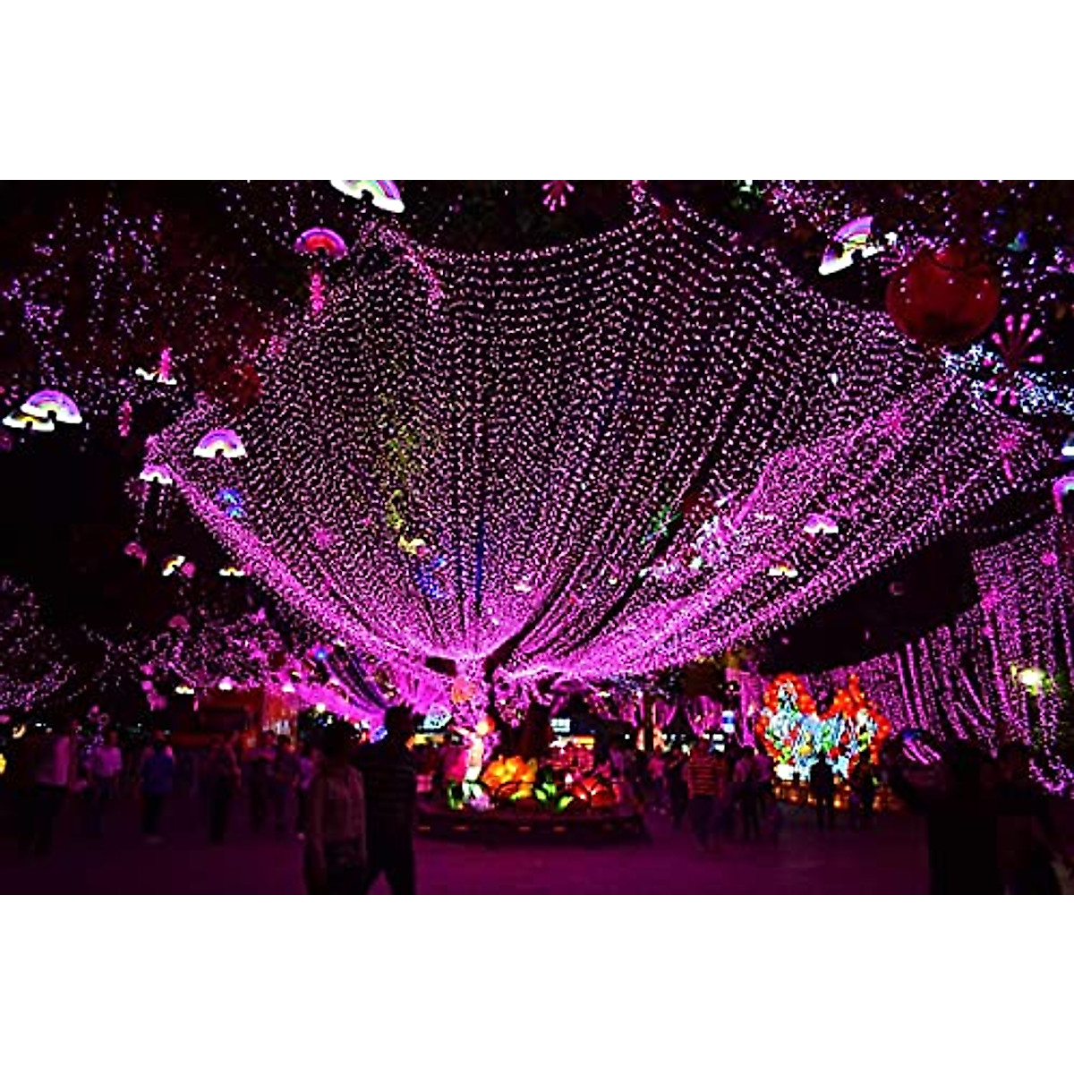 OZS-Solar String Lights Outdoor, 2PK Each 72ft 200LED Pink Solar String Lights, Copper Wire 8 Modes Solar Fairy Lights for Garden Party Valentine's Day Decorations(Pink Light)