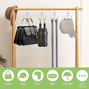 OMHOMETY 6 Pack Purse Hanger for Closet, 12 Storage Capacity Rotatable Purse Hooks, Hanging Backpack Bag Holder, Closet Organizers and Storage, Silver