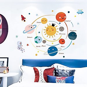 Space Wall Stickers, Planet Wall Decals for Kids Room Space Wall Decor Peel and Stick Boy Bedroom Nursery Classroom, Playroom, Daycare