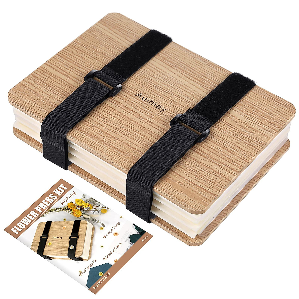 Auihiay Flower Press Kit, 5 Layers 6 x 8 inch Leaf Press Set for DIY Dried Pressed Flowers Leaves DIY Resin Jewelry Pendant Crafts (Brown)