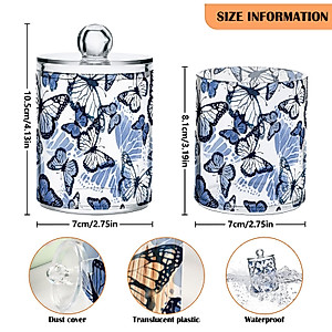 SDMKA 2 Pack Apothecary Jars Bathroom Blue Butterfly Qtip Holder Dispenser Clear Plastic Storage Canister Jar with Lid for Cotton Ball, Cotton Swab