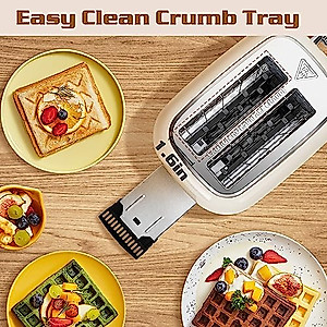 Aigostar Toaster 2 Slice, Retro Extra-Wide Slot Toasters Best Rated Prime for Toasting Bagels, Breads， Waffles & More, Cancel, Defrost & 6 Browning, Removable Crumb Tray, Stainless Steel, Cream White