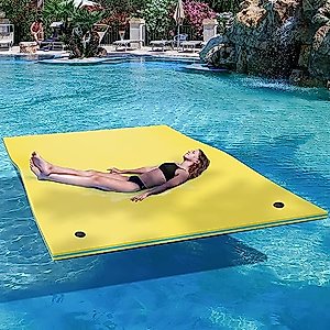 YITAHOME 9' X 6' Lake Floats Floating Mat Water Mat Inflatable Rafts Lily Pad Pools Beach, XPE Floating Island for Kid Adults, Yellow