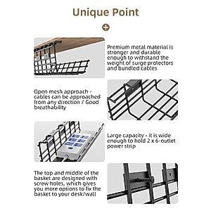 2 Pack Under Desk Cable Management Tray, 16.5'' Desk Cable Organizer Metal Wire Cord Management Under Desk Organizer for Office, Home, Black