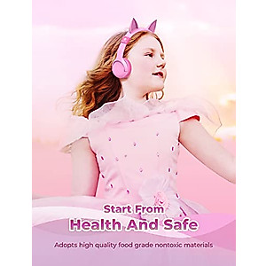 iClever HS01 Kids Headphones with Mic, Food Grade Safe Volume Limited 85/94dB, Cat Ear Headphones for Kids Girls Boys, Wired Children Headphones for Online Learning/School/Travel/Tablet (Pink)
