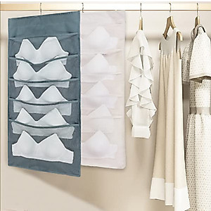ohihuw 2 Pack Closet Hanging Organizer for Large Size Bras with Enlarged Mesh Pockets Dual Sided Underwear Storage