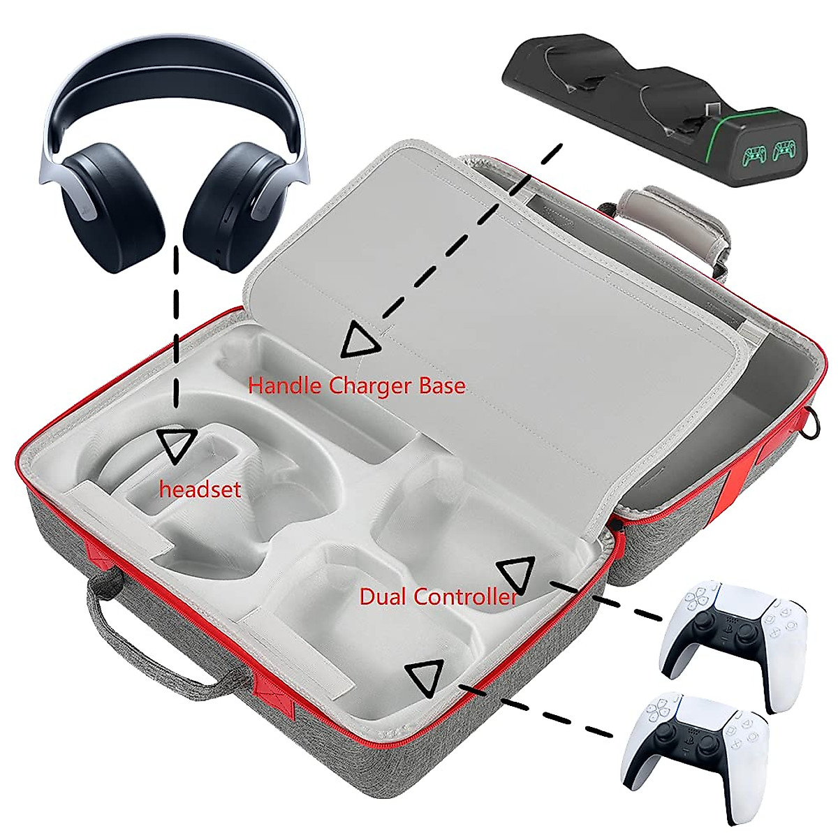 ASNOMY Carrying Case Compatible with PS5, Hard Shell Carry Case Travel Bag, Organizer Protective Case for Playstation 5 Console,Dual Controller and Accessories[Not suitable with 2023 "slim version]