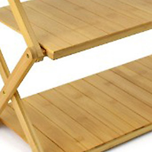 Folding Storage Rack, Powerful Load Bearing Large Storage Space Multi Layer Wooden Foldable Shelf Smooth for Outdoor Camping (3 Layers)