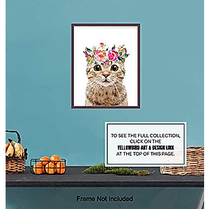 Tabby Cat Wall Decor - Cute Floral Wall Art, Room Decoration for Girls Bedroom, Kids Room, Living Room, Nursery - Gift for Kitty, Pussycat, Kitten, Cat Lovers, Women - Adorable Pink Girly Print