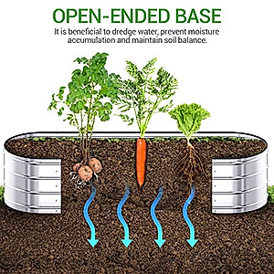 Ohuhu Raised Garden Bed w/Safety Edging, 5.7x1.7x1 FT Galvanized Metal Planter Box, Outdoor Plant Beds Planting Boxes for Vegetable Flower Herbs, Above Ground Elevated Large Oval Gardening Planters