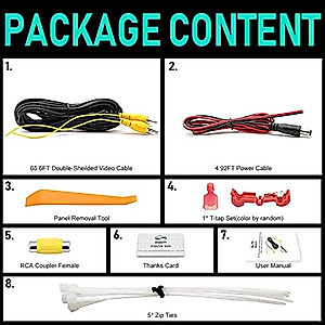 GreenYi Upgraded Double-Shielded RCA Video Cable for Monitor and Backup Rear View Camera Connection (19.69FT / 6M) + 20FT DC Power Extension Cable