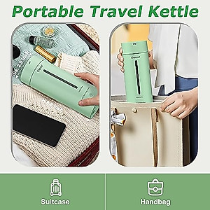 CHACEEF Travel Electric Kettle, 350ml Portable Kettle, Small Electric Kettle with Non-stick Coating, BPA Free, 3 Colors LED Water Boiler with Keep Warm Function, Fast Boil and Auto Shut Off Water Kettle, Green