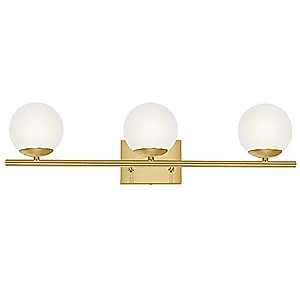 YHTlaeh New Bathroom Vanity Light 3 Lights Fixtures Brushed Brass Milk White Globe Glass Shade Modern Wall Bar Sconce Over Mirror (Exclude G9 Bulb)