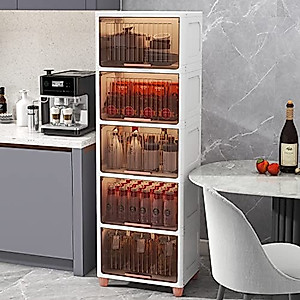 Closet Organizers and Storage,59Gal/237QT Plastic Storage Drawers,5 Tiers Kitchen Storage Cabinets with Door,Storage Drawers Organizer,White Closet Storage Bins for Book Storage