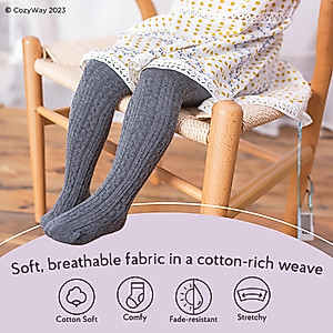 CozyWay Cable Knit Cotton Leggings/Tights for Baby Girls, 4 Pack, White/Pink/Purple/Gray, 6-12 Months Old