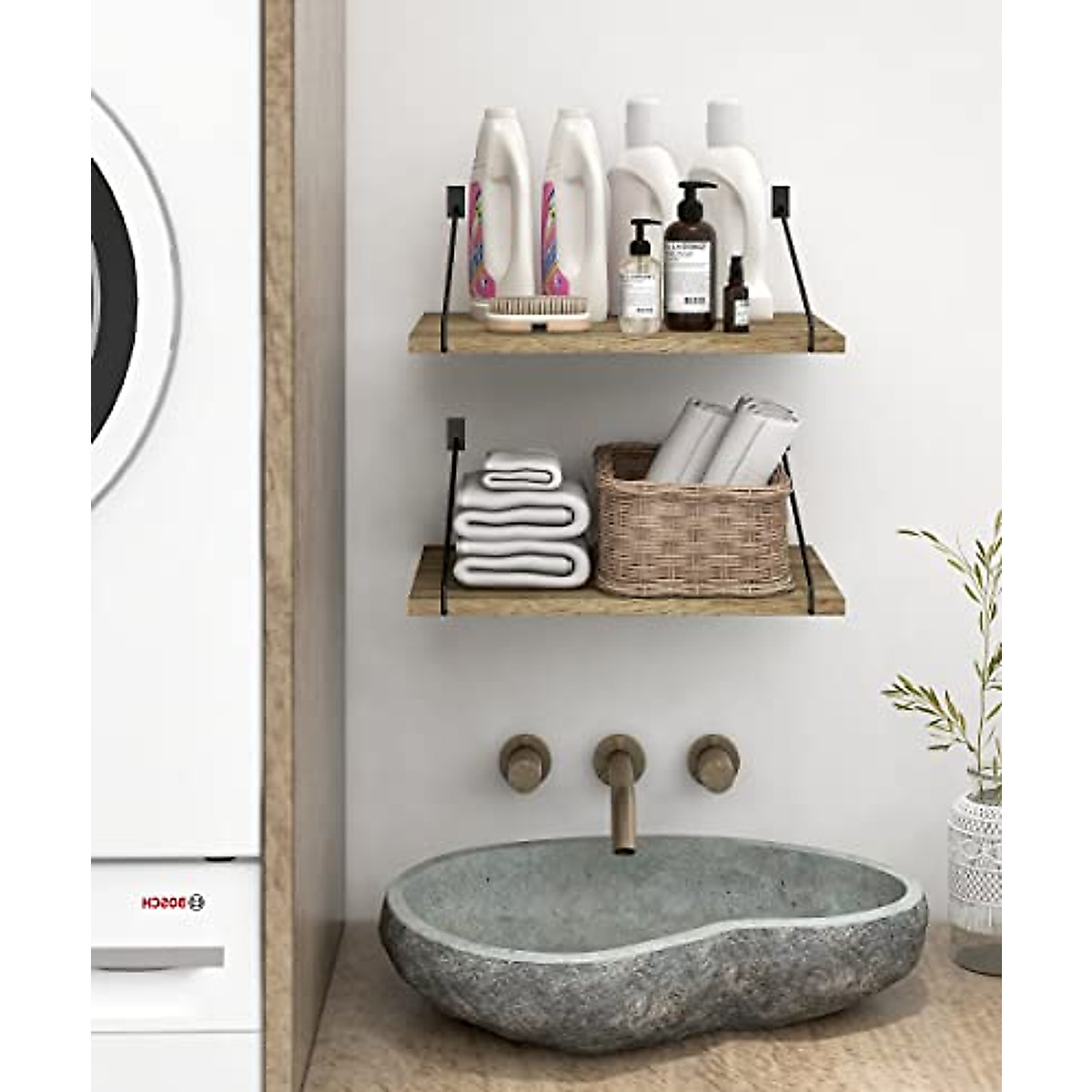 Maxpeuvon Deep Floating Shelves, 12" Deep Wood Wall Mounted Shelf Rustic Large Storage Rack for Home Decor Disply, Cat Hanging Organizer for Bedroom Bathroom Kitchen Living Room Laundry, Set of 2