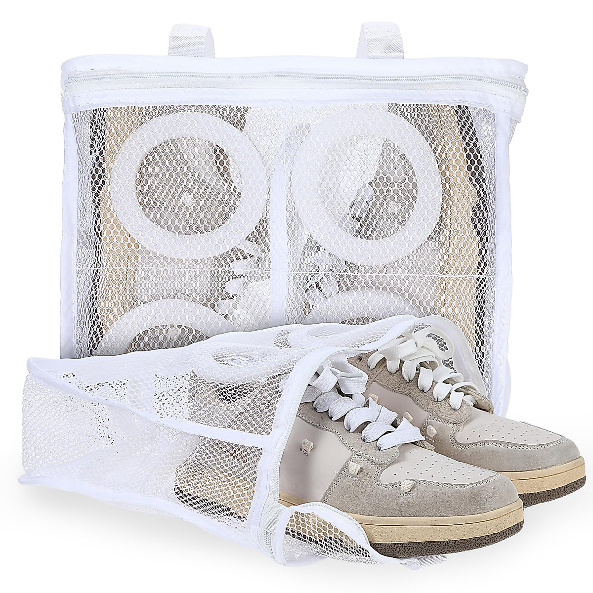 Shoes Washing Machine Bag for Men Size, Double Mesh Sneaker Cleaning Bag Fits Sneaker Up to Size 14, Shoe Laundry Bag for Gym Shoes, Slipper, Flat Shoes (14.5 x 12 x 6 inch) (L-Up to Size 14)