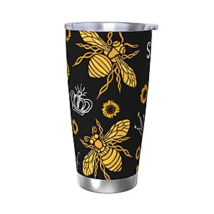 AYCZN Sweet Honey Bee 20 OZ Tumbler Stainless Steel Travel Coffee Mug, Sunflower Bee Insulated Water Bottle with Lid and 2 StrawsLeakproof Thermal Cup