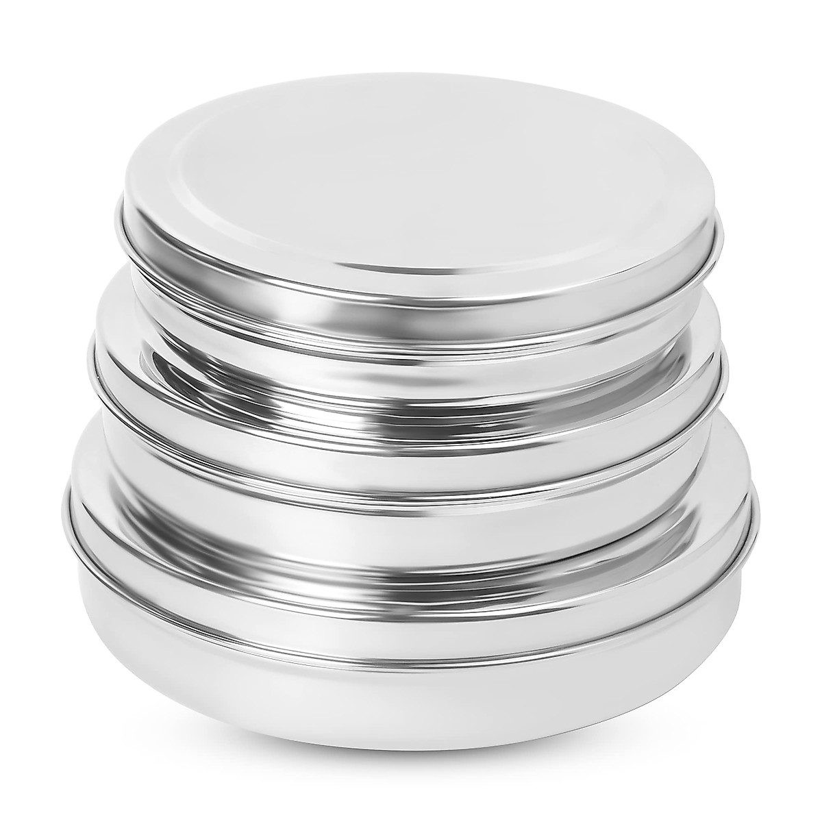 KSJONE Stainless Steel Chocolate Flat Slim and Sleek Canisters/Puri Dabba/Storage Containers Set of 3 Pcs Big Set (23 Oz, 30 Oz, 40 Oz)