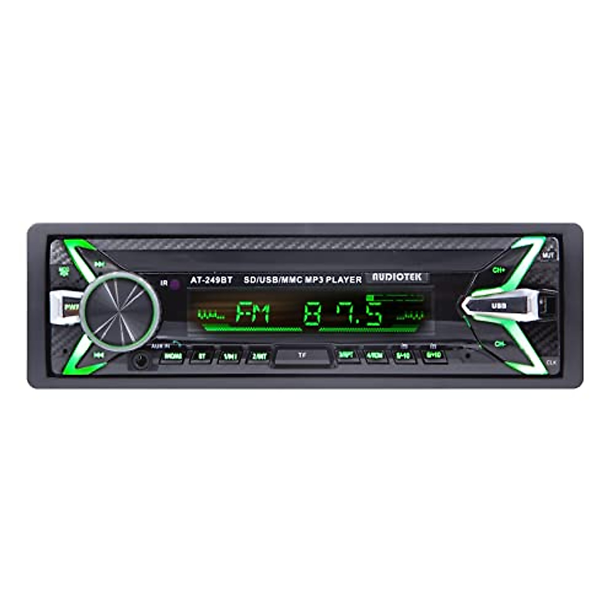 Audiotek AT-249BT Single Din Digital Media Player Stereo Receiver 200W with Bluetooth/USB/FM / MP3 - Built-in Wireless Technology for Hands-Free Talking and Audio Streaming