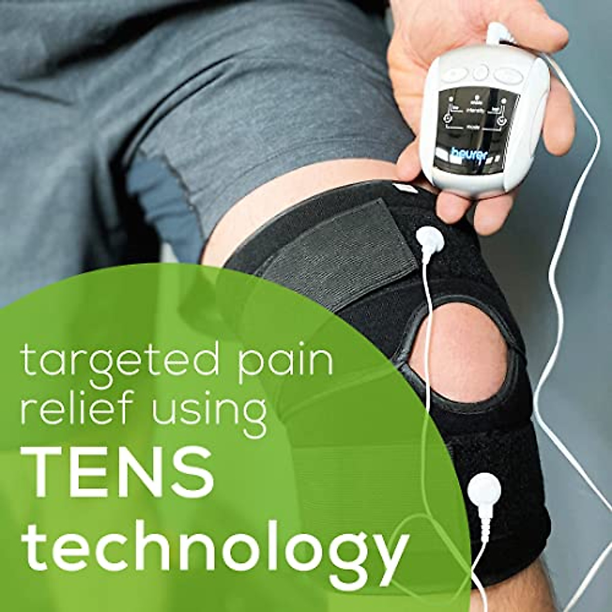 Beurer EM34 TENS Unit Muscle Stimulator, 2-in-1 Knee & Elbow TENS Machine, E-Stim Device for Knee Pain Relief with 25 Intensity Levels, Electric Massager with Universal Brace