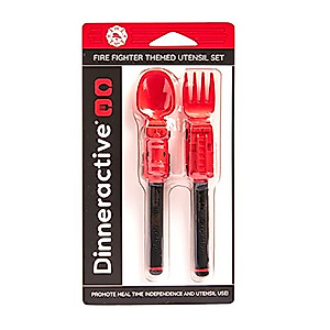Dinneractive Utensil Set for Kids – Red Firefighter Themed Fork and Spoon for Toddlers and Young Children – 2-Piece Set