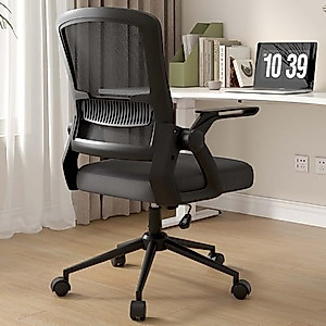 naspaluro Office Computer Desk Chair Ergonomic Mesh Flip-Up Arms Comfy Chair with Mid Back Cushion Lumbar Support Adjustable Height Tilt Swivel Chair for Home Bedroom Study Working, Black