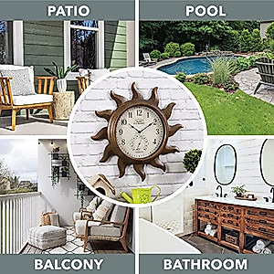 FirsTime & Co. Copper Sundeck Outdoor Wall Clock, Thermometer for Patio and Pool, Round, Metal, Rustic, 19 inches