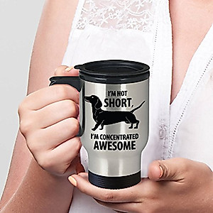Wiener Dog Travel Mug - Great Gift For Dachshund Men And Women - Portable Coffee Travel Mug With Handle And Lid For Weiner Dog Owners (14 oz)