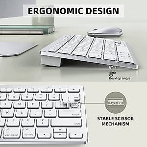 Bluetooth Keyboard and Mouse for Mac, OMOTON Ultra-Slim Keyboard and Mouse Combo, Wireless Keyboard and Mouse for MacOS, MacBook Pro/Air, iMac, Mac Mini, Laptop and PC (Silver)