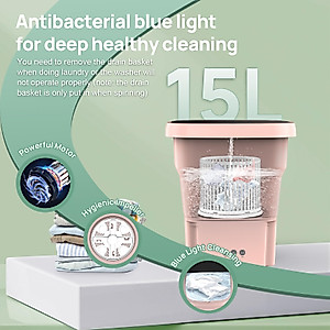 ZLDYPINK Portable Washing Machine,15L Mini Washer, Upgraded Motor Foldable Washer Machine Blue Light Cleaning Small Washer for Underwear, Baby Clothe, Apartment, RV, Travel, Camping (Pink)