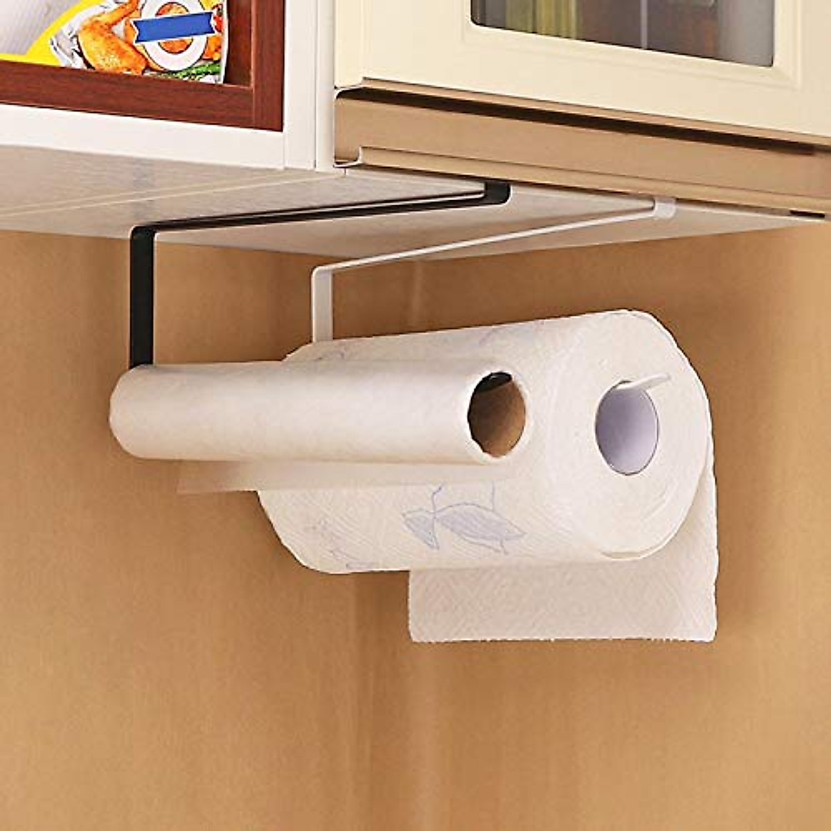 Paper Towel Holder, Black Steel Roll Paper Holder Hanger Storage Organizer for Kitchen Cabinet Paper Towel Rack