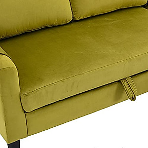 Verfur Convertible Sofa Sleeper Pull Out Bed, 3-Seater L-Shaped Couch with Storage Chaise and Side Pockets, Soft Upholstered Corner Sofa&Couches Sectional, Olive 72.44"