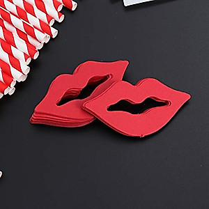 INOOMP 40 PCS Red Lips and Paper Straws Party Drinking Straws Decorative Cocktail for Graduation Party Decoration Supplies