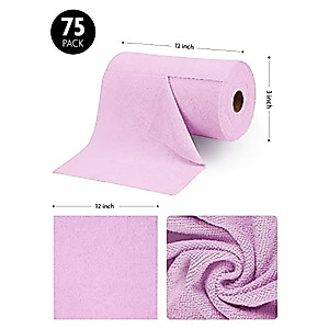 Fantasticlean Microfiber Cleaning Cloth Roll -75 Pack, Tear Away Towels, 12" x 12", Reusable Washable Rags (Purple)