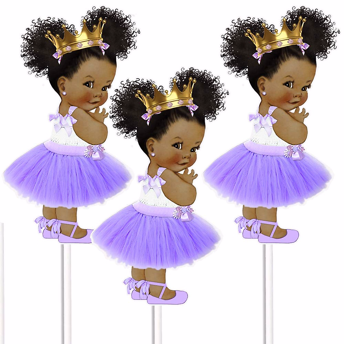 Little Lavender Princess Table Decoration Centerpieces, Set of 3 African American Princess Royal Birthday Cake Centerpieces